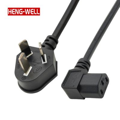 China HENG-WELL Right Angle IEC320 C13 Extension Plug Cable 3-Pin Power Cord with CCC Certificate for Computer Use for sale