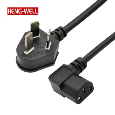 China HENG-WELL Right Angle IEC320 C13 Extension Plug Cable 3-Pin Power Cord with CCC Certificate for Computer Use for sale