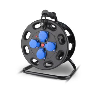 China 4 Way General Sockets IP44 Retractable Iron 15M 20m 50m 100m Cord Reel Customized Length EU Cable Reel Drum for sale