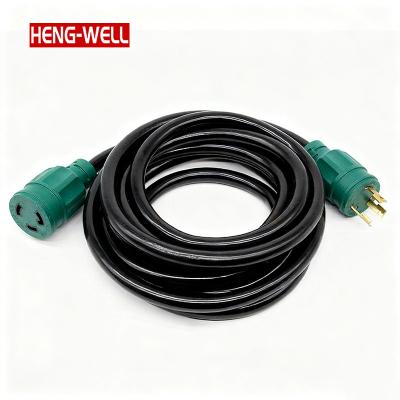China NEMA L5-30P to L5-30R Generator Extension Cord SJTW 10AWG 3 Prong 30A 125V 25ft PVC Coated Jacket Power Cords Extension Cords for sale