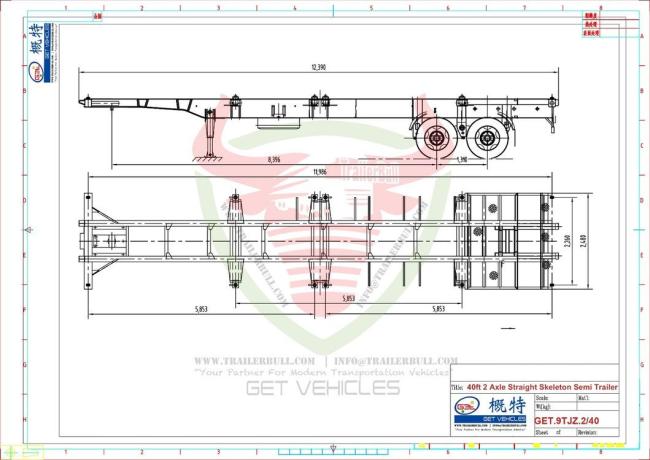 2 Tandem Axles 40FT ISO Straight Skeleton Truck Semi Trailers with Fuwa Axle 13t and Air Bag Spring Suspension for Light Container Delivery
