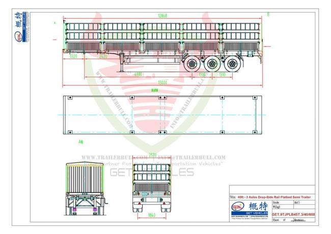 40FT Versatile and Reliable Drop Side Rail Wall Flatbed Semi-Trailer with 2 Layers of Fence Wall for Light-Puffy Cargotransportation