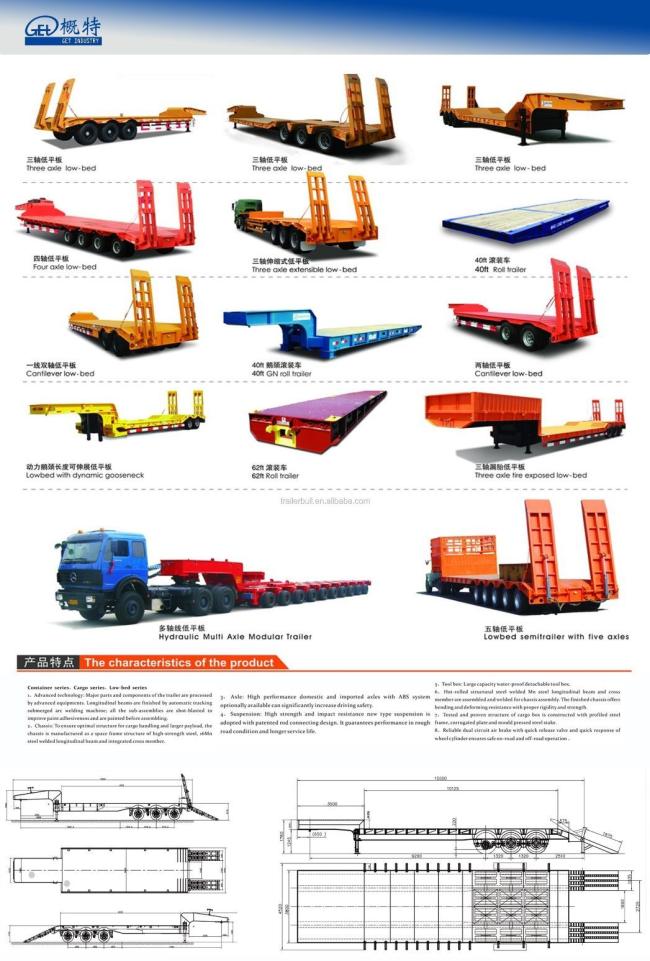 14m 60t Capacity with 3 Axles Fixed Gooseneck Fgn Low Bed Trailer