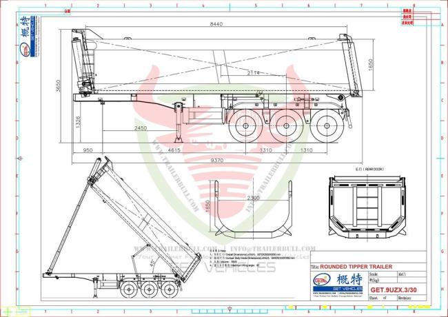 30 Cbm Solid Rounded Tipper Semi Trailer 3 Axles for Building Materials Truck Trailers