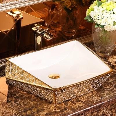 China Latest luxury home decal no hole golen big size indian commercial basin ceramic gold bathroom china art basin sink for sale