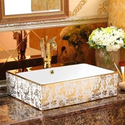 China Luxury golden design square ceramic single hole bathroom hotel wash basin sink for sale