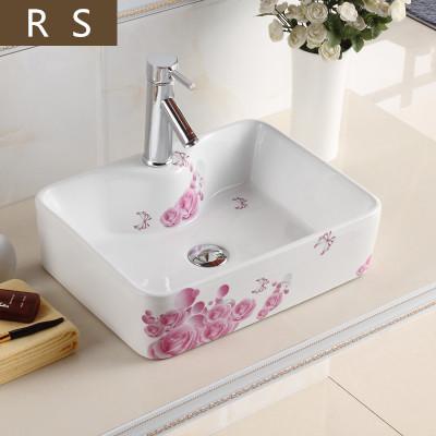 China Bathroom chaozhou factory ceramic new sanitary ware single hole flower design square countertop art wash hand sink for sale