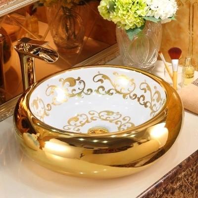 China China manufacturer modern high quality bathroom wholesale ceramic golden new decal round countertop basin sink for sale for sale