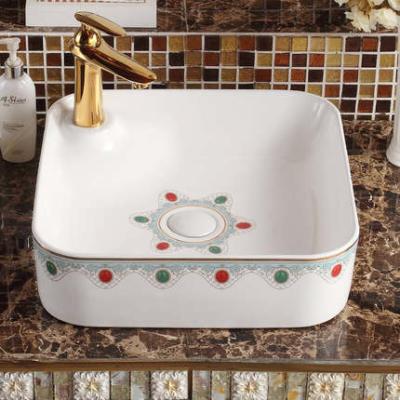 China New decal mid east style colorful china ceramic square new design single hole art thin wash hand basin from chaozhou for sale