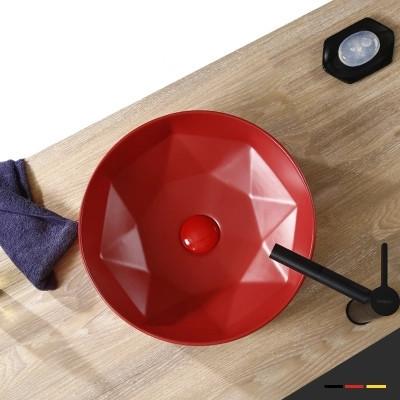 China Bathroom hand wash basin new design round with red color basin for sale