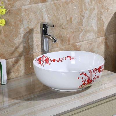 China Wholesale above counter ceramic hand painted modern round basin for sale