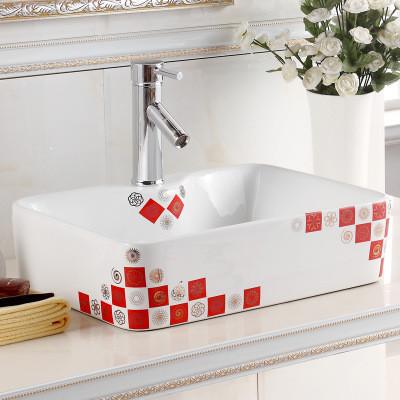 China Simple red color modern design tabletop ceramic sanitary ware square wash hand basin with one hole for bathroom used for sale