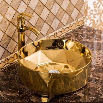 China Wholesale chinese chaozhou bathroom countertop luxury modern new design competitve price golden ceramic round washbasin for sale