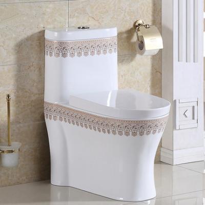 China Most Popular india Bathroom floor mouonted dual flush sanitary ware Colored decal One Piece Toilet Ceramic for sale