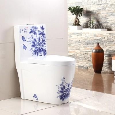 China New arrival chinese style one piece siphonic bathroom ceramic blue colored beautiful toilets with hand paintting for sale