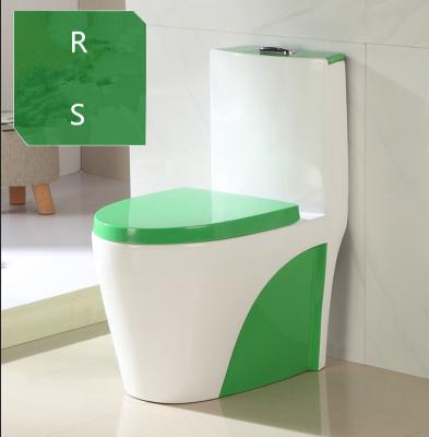 China Green color ceramic hotel bathroom one piece siphonic good sale top dual flushing toilet bowl for sale
