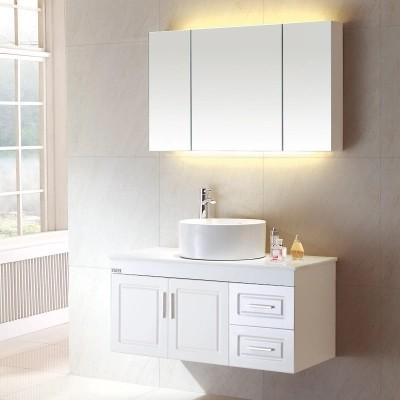 China Bathroom hotel cabinet floor standing white color modern vanity for sale