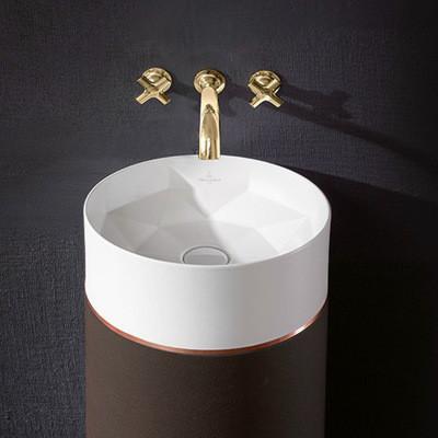 China Bahtoom diamond New design round shape luxury white color ceramic countertop art hotel apartment hand sink for sale