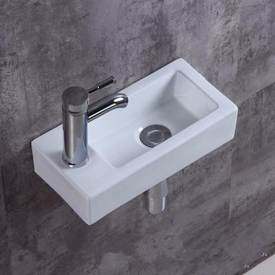 China China manufacturer Bathroom ceramic wall mounted one left hole small size rectangle hand white corner wash basin sink for sale