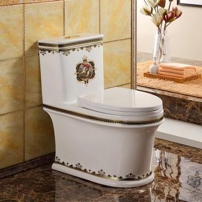 China Factory bathroom high quality ceramic new decal western golden design 4D one piece toilet in good quality manufacturer for sale