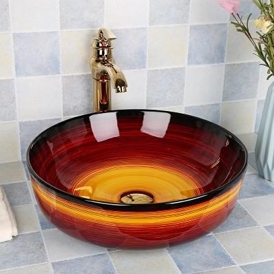 China Bathroom red color ceramic round shape tabletop durable new design hotel apartment luxury wash basin sink for sale