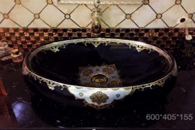 China 2018 Hot selling high quality oval ceramic black bathroom sanitary ware countertop unique european wash art basin sink for sale