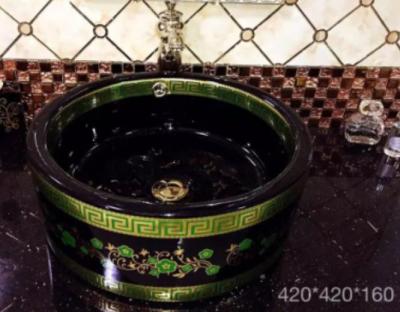 China Round ceramic art fancy no hole dark color luxury high quality table mounted wash hand bathroom sink for sale