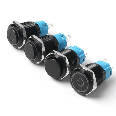 China IP65 Waterproof Oxidation Black Switch  16mm Button Metal Push Button Led Push Button Light for sale
