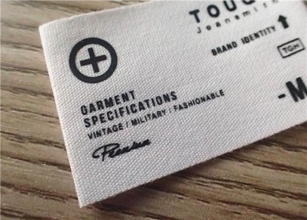 Quality Cotton Woven Clothing Labels With White Background And Printing Graphic Logo for sale