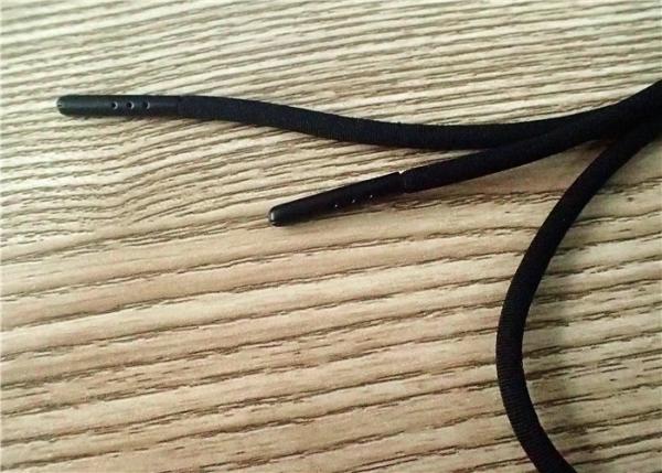 Quality 125cm Black Non Elastic Cord With Carved Logo At Both Ends Of The Black Paint for sale