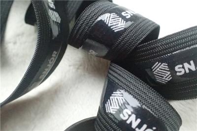 China Banda elástica blanda de poliéster, cinta elástica negra con logotipo de serigrafía en venta