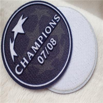 China Forma de círculo Patches de roupas personalizadas Transferência de calor suave Tatami Flocking Com Logotipo do Campeão à venda