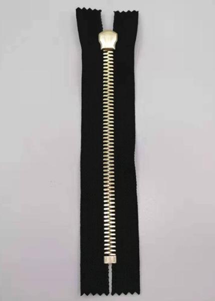 Quality Gold Color Teeth Metal Zips For Bags / Heavy Duty Metal Zippers for sale