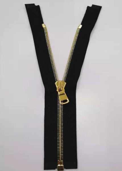 Quality Open End Brass Metal Teeth Zipper With Shiny Gold Color For Home Textile for sale
