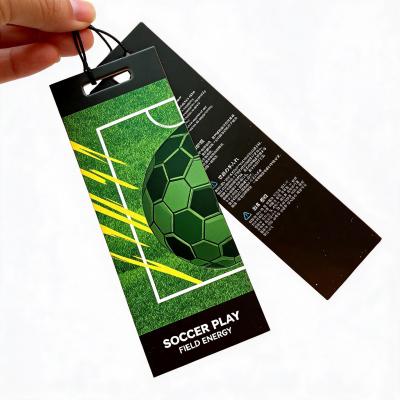 China Clothing Hang Tags Made with Both Side Art Card and 3mm Cotton Cord Ideal for Garment Bags and Luggage with Digital CMYK Logo Printing for sale