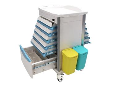 China Ziekenhuisgebruik Geneeskunde Trolley Cart Doule Side Drawers Plastic Rubber Te koop