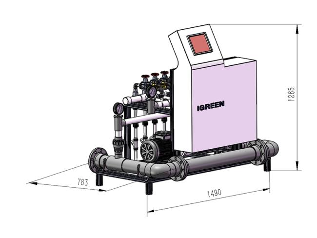 Fertigation machine side view showing controls