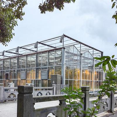 China Invernadero de acero de fuego multi-espans Invernadero de vidrio comercial con cubierta de invierno y sistema hidropónico en venta