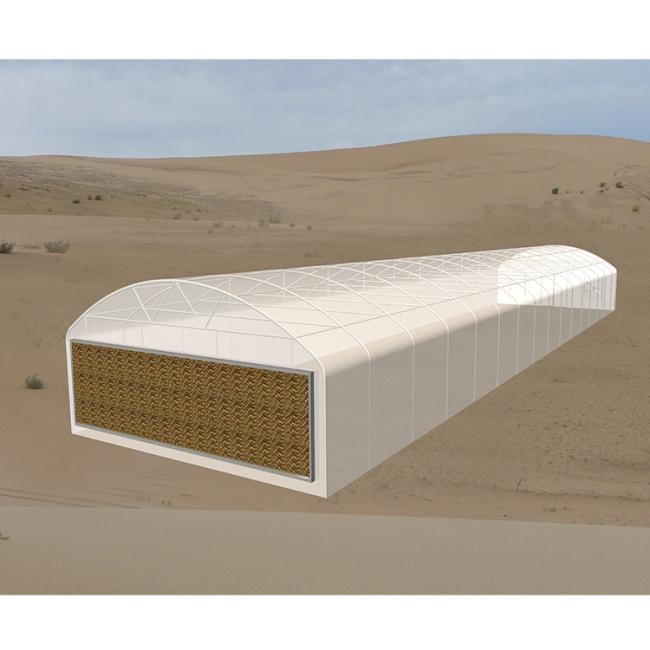 Close-up of greenhouse frame structure