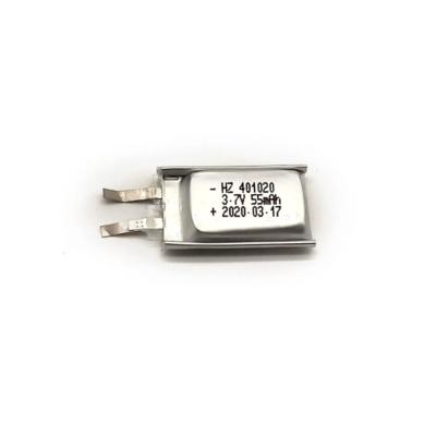 China HZ401020 3.7V 55mAh Lithium Polymer Pouch Cell for Bluetooth Headset Wearable Devices for sale