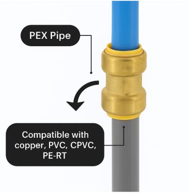 China Brass Equal Coupling Connector for PEX Pipes Push Fit for sale