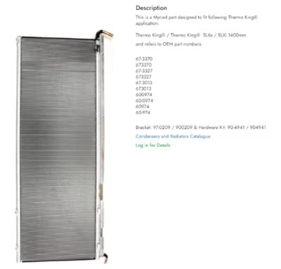 China Condensador 673370 / 673327 / 3673013 / 600974 / 60-0974 Para Refrigeración de Camiones Thermo King en venta