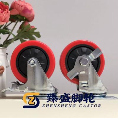 China Red 4 Inch Polypropylene Castors Ball Bearing Caster With Side Brake for sale