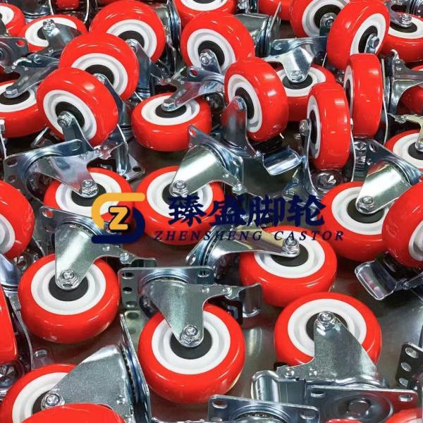 Quality Red 4In Polyurethane Casters 100mm 6 Holes PU Castor Wheel OEM for sale
