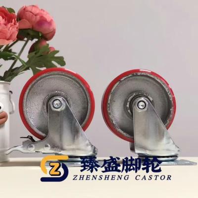 China Red PU Cast Iron Caster Wheels 100mm 4 Inch Cast Iron Wheels for sale