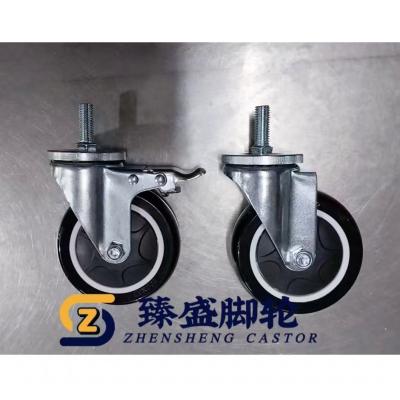 China Anti Dust Ring Caster Black PU M12*30 4 Inch Caster Wheels Double Brake for sale