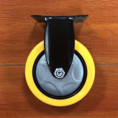 China 125mm PU Caster Wheels Yellow Heavy Duty Polyurethane Casters for sale