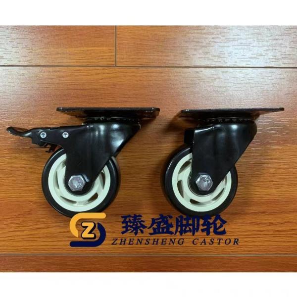 Quality 3 Inch Black PVC Caster With Brake 75mm PVC Threaded Caster Wheels for sale