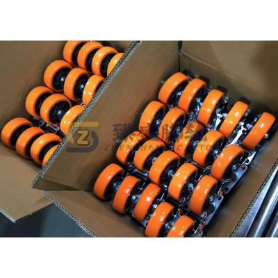 China 100mm Orange PVC Caster Wheels With Brake 4 Heavy Duty Casters for sale