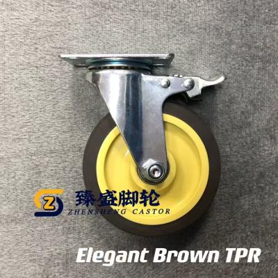 China Brown Medium Duty Castors 5 Inch TPR Caster With Brake System for sale